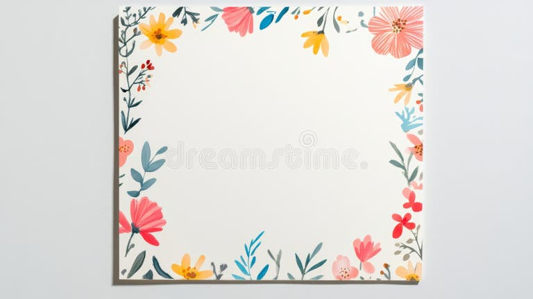 Delicate Floral Frame Sticky Note with Soft Shadow on Clean Background ...