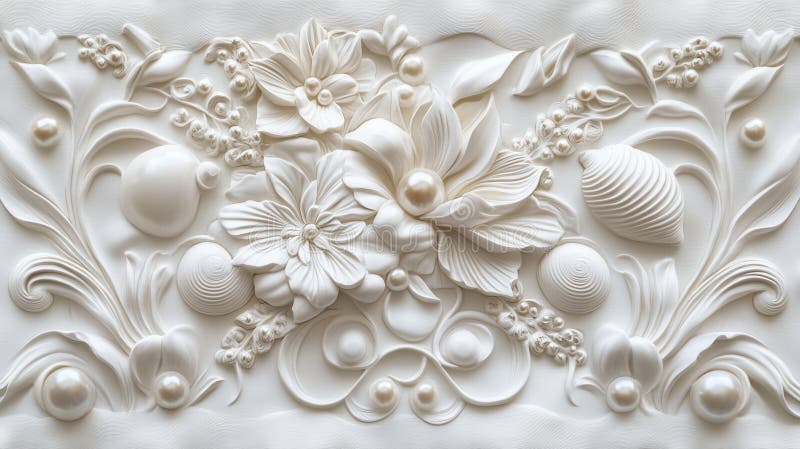 Intricate White Clay Relief Showcasing an Exquisite Floral Pattern ...