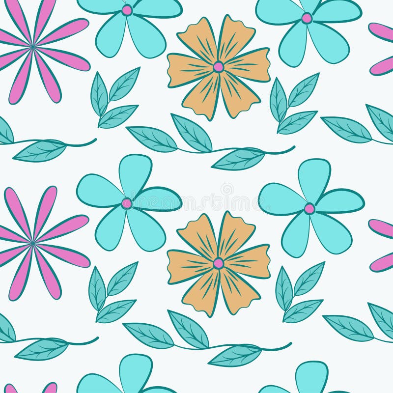 Delicate Floral Pattern of Abstract Flat Colors on White Background ...