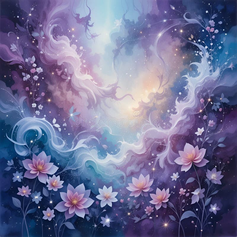 Delicate Floral Patterns Dissolving into Swirling Nebula-Like Gradients ...