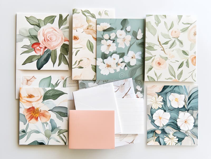 Delicate Floral Themed Wrapping Paper and Envelopes with Pastel Colors ...