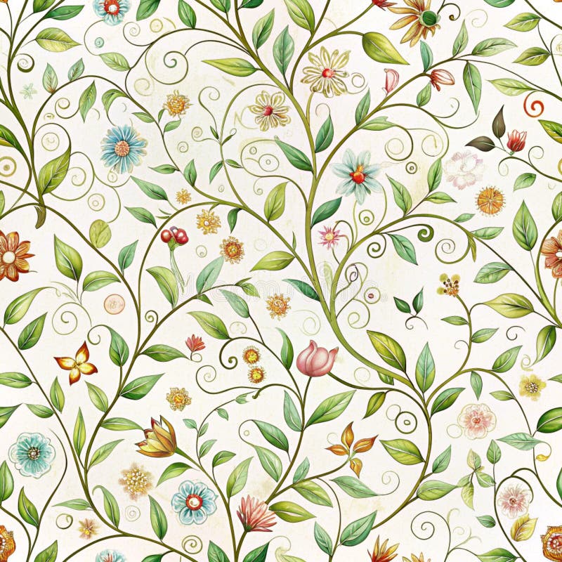 Delicate Floral Vine Pattern on a White Background Stock Illustration ...