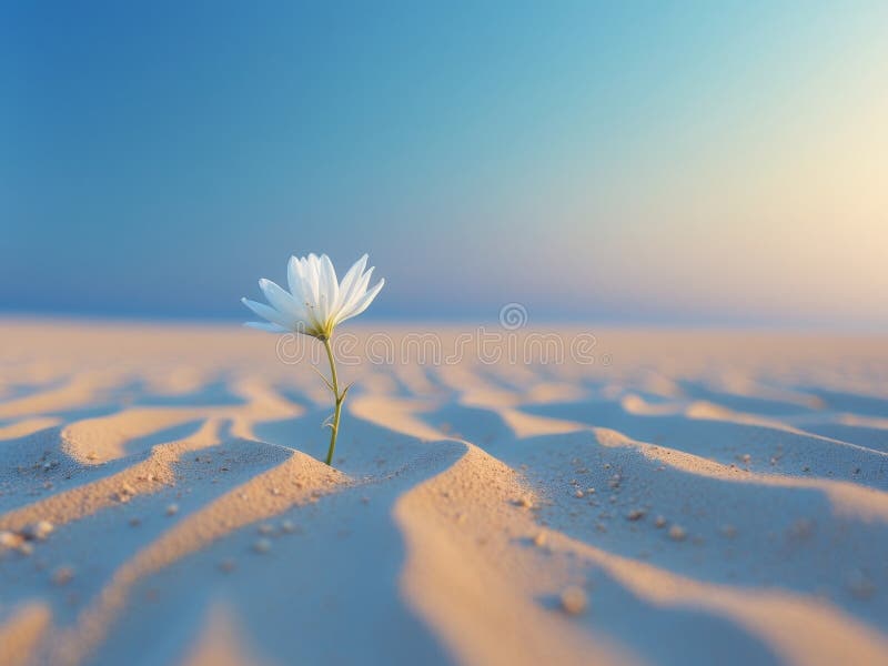 Delicate Flower Blooming in the Desert Sand Under Bright Blue Sky Stock ...