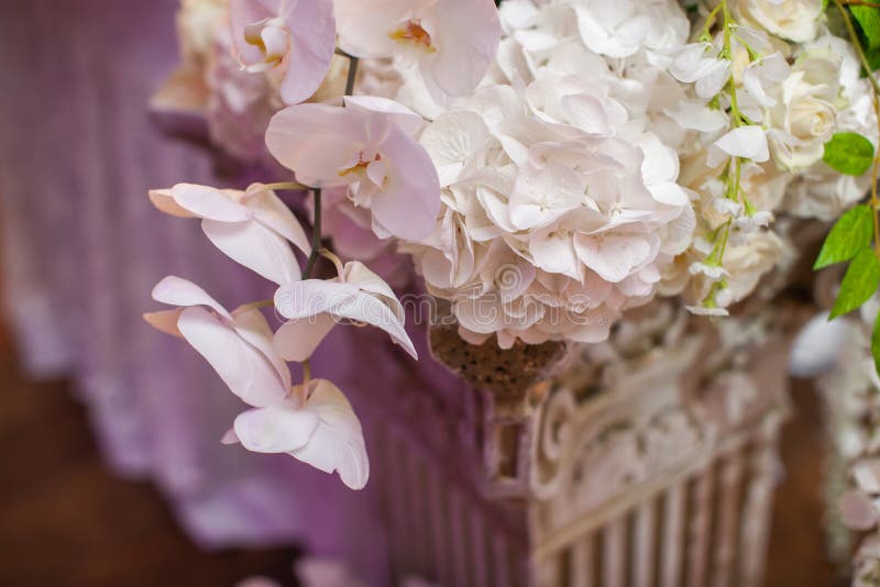 Delicate Flowers on a Column at a Wedding Stock Photo - Image of decor ...