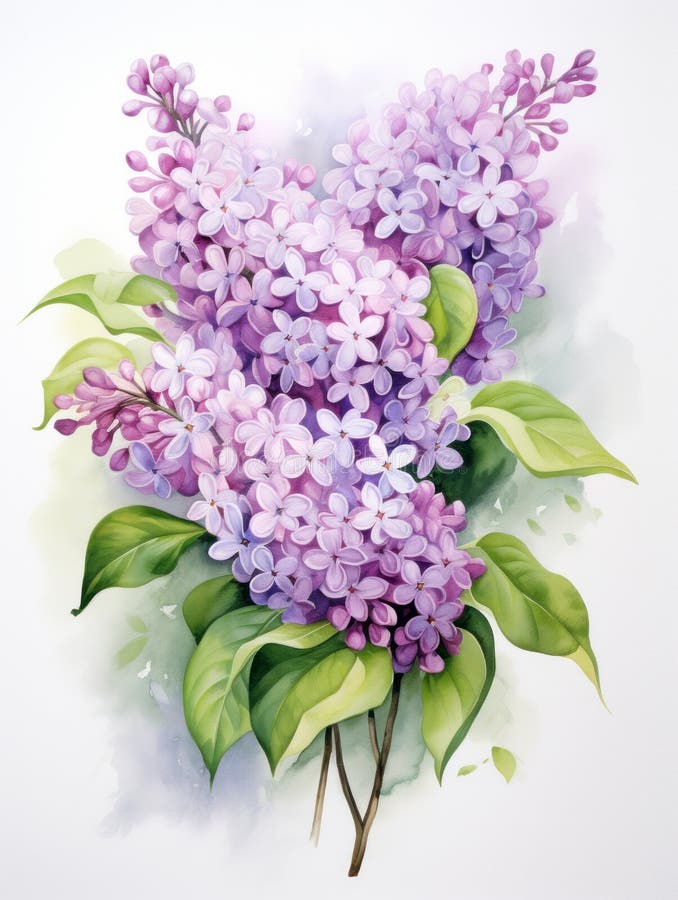 Delicate and Fragrant Lilac Bush in Watercolor AI Generated Stock ...