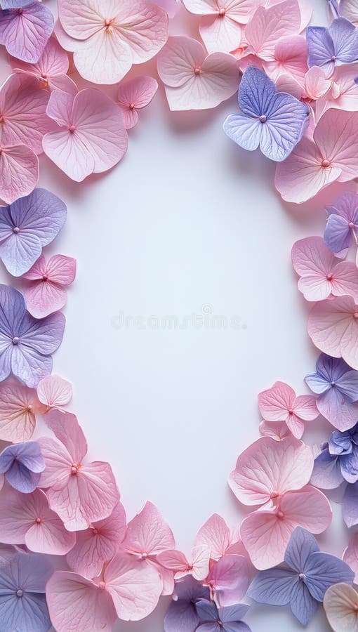 Delicate Frame of Pink and Purple Hydrangea Flowers Creating a Romantic ...