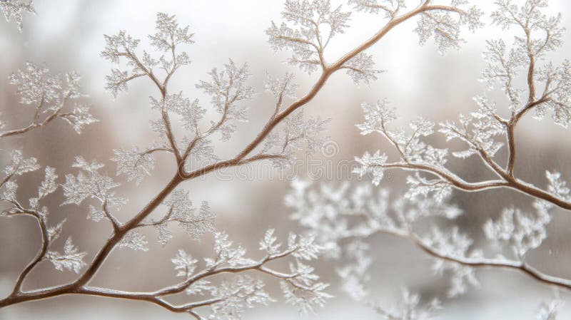 Delicate Frost Patterns on Branches Create Winter Art Stock ...