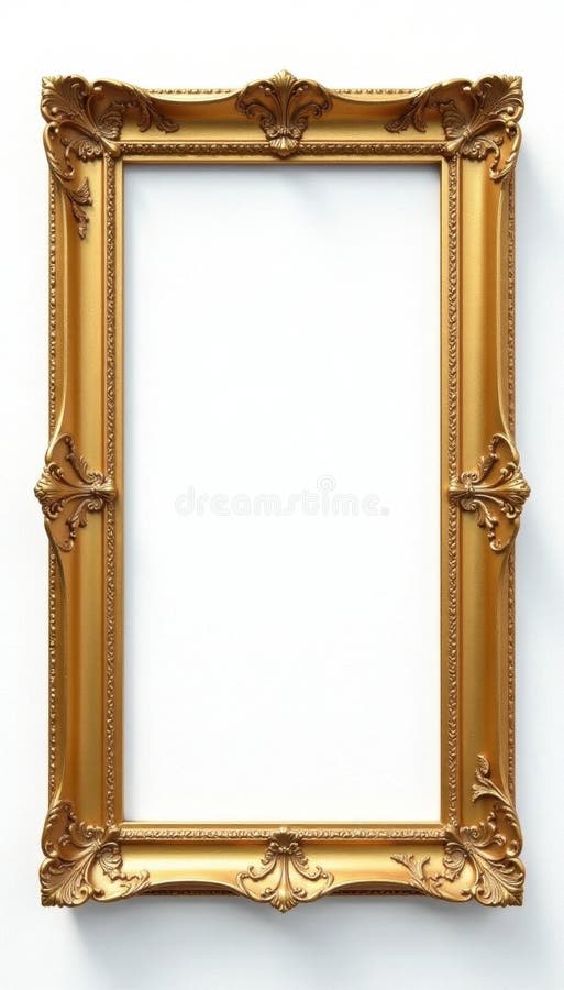 Delicate Gilded Rectangular Frame Isolated on Bright White, Luxury ...