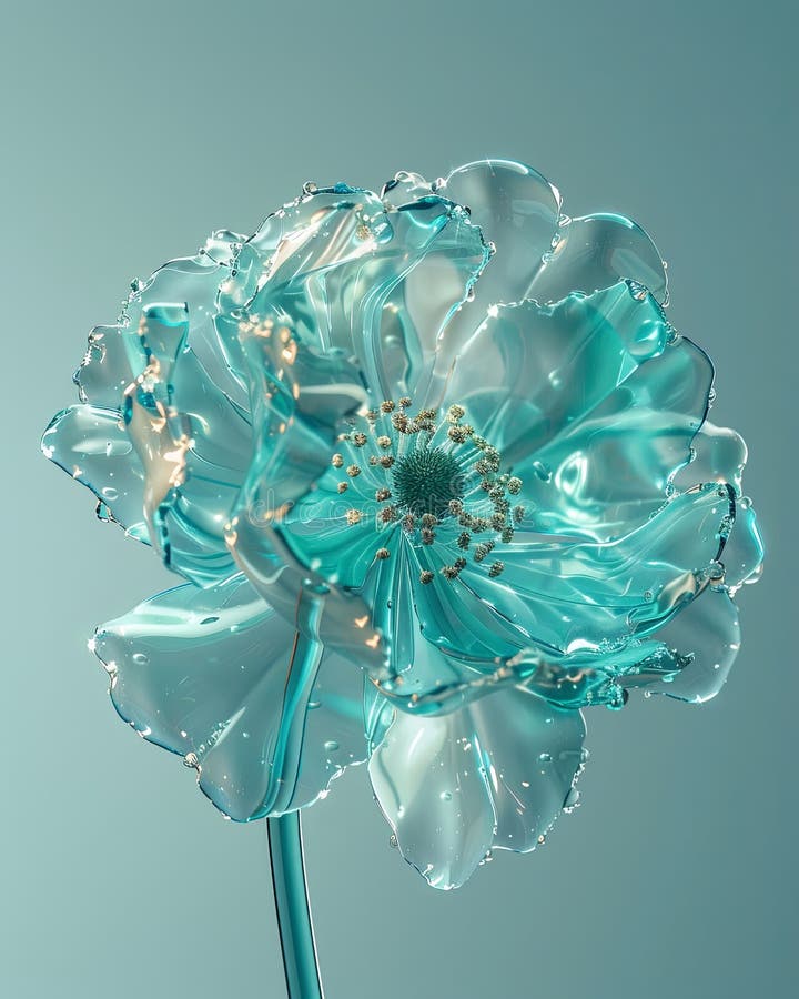 Delicate Glass Flower with Translucent Petals Against a Blue Background ...
