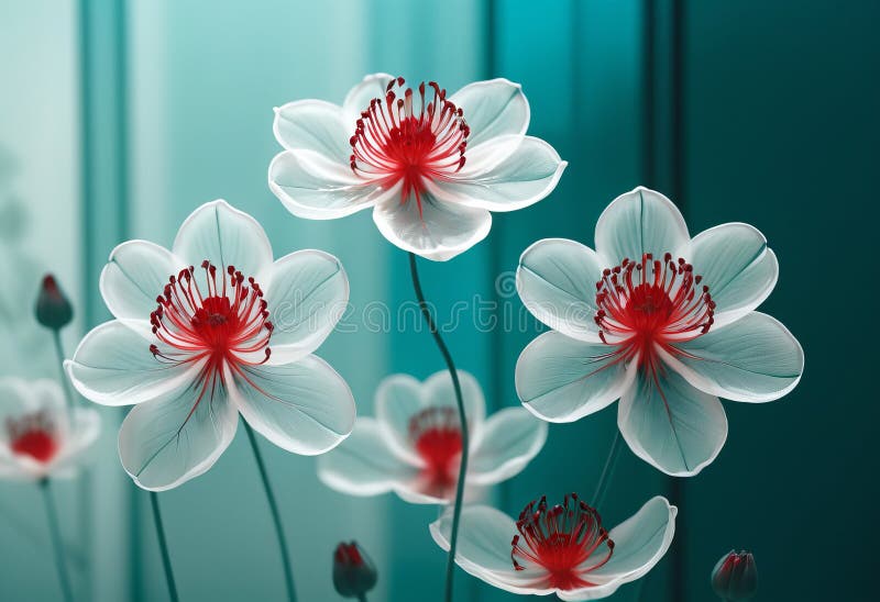 Delicate Glass-like Flowers with Vibrant Red Centers Blooming Stock ...