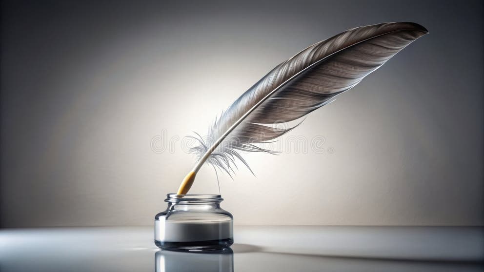 Delicate Glass Quill with Ink in Jar, Symbolizing Creativity and ...
