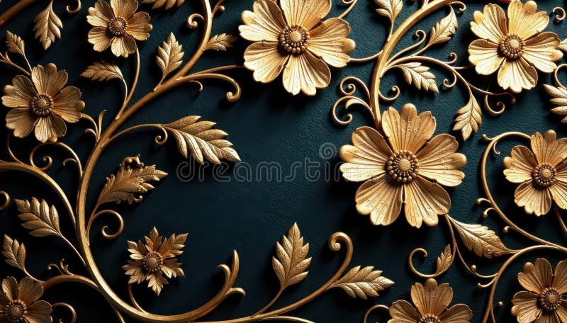 Delicate Gold Filigree Floral Pattern, Embossed Effect, Art ...