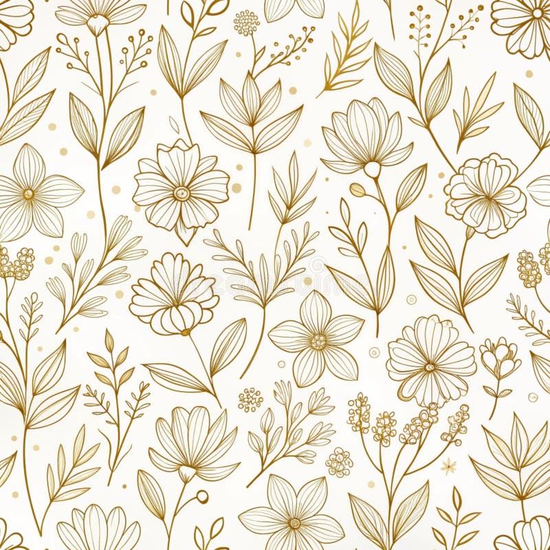 Delicate Gold Floral Pattern on a White Background Stock Photo - Image of artwork, botanical ...