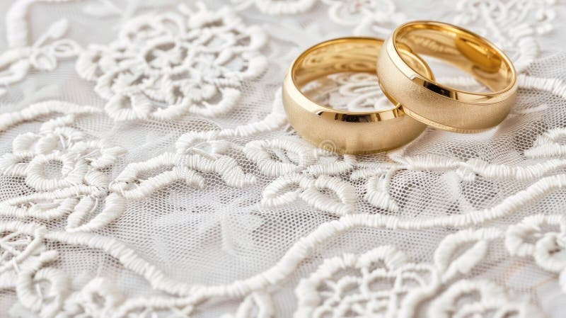 Delicate Gold Wedding Bands are Placed on Luxurious Lace, Symbolizing ...