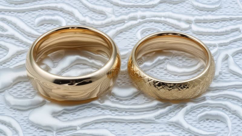 Delicate Gold Wedding Bands are Placed on Luxurious Lace, Symbolizing ...