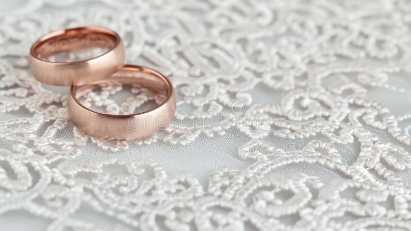 Delicate Gold Wedding Bands are Placed on Luxurious Lace, Symbolizing ...