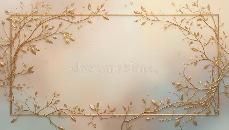 Elegant Golden Frame with Floral Branches for Invitations and Design ...
