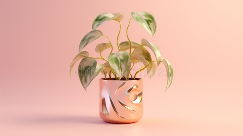 Delicate Golden Pothos Sculpture On Pink Gradient Background Stock Illustration Illustration
