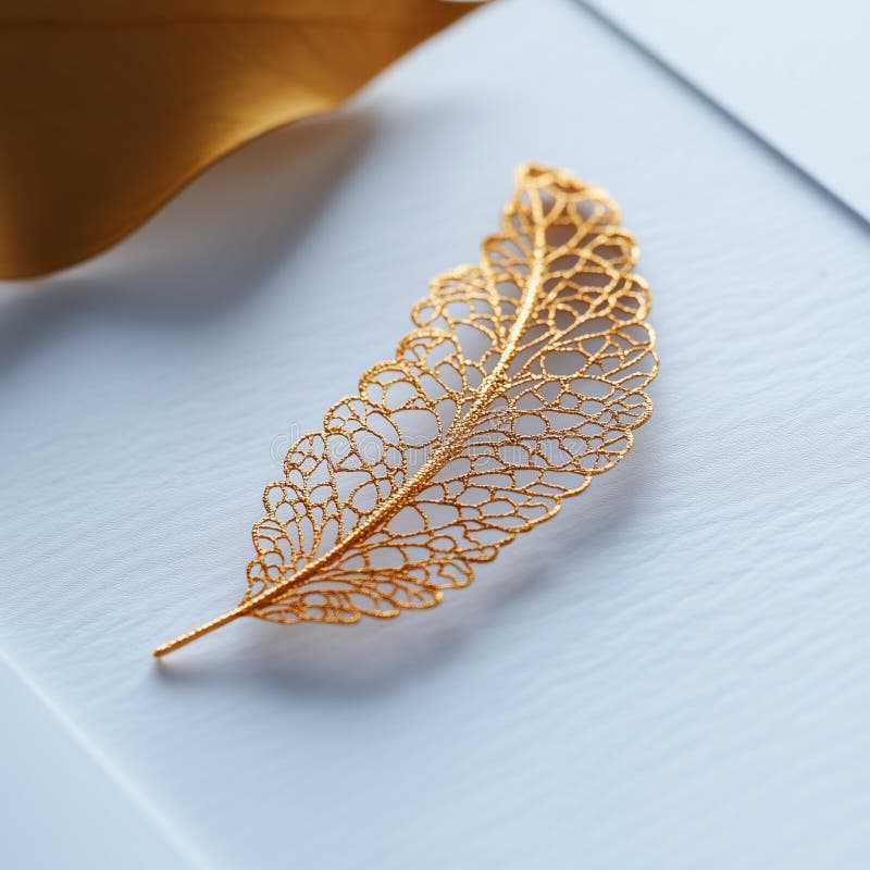 Delicate Golden Skeleton Leaf on Textured White Surface Stock Image ...
