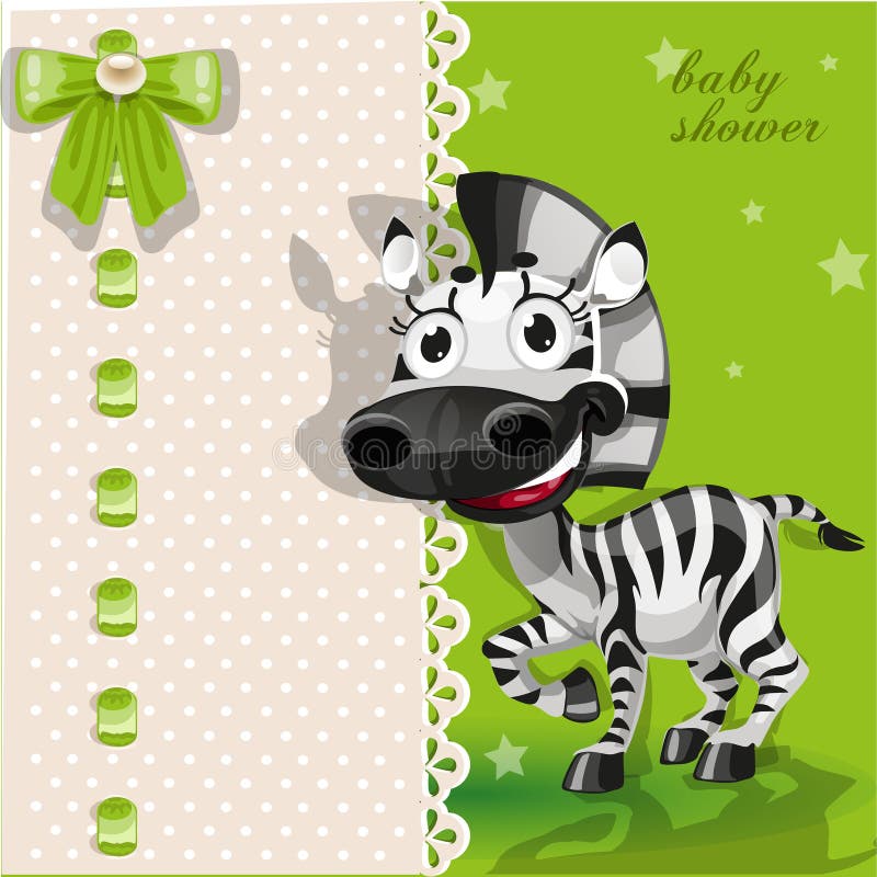 Delicate Green Baby Shower Card with Zebra Stock Vector - Illustration ...