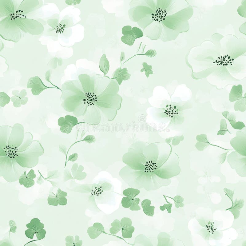 Delicate Green Floral Pattern on Pastel Background for Elegant Designs ...