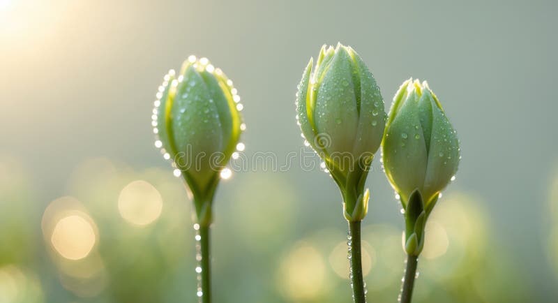 Delicate Green Flower Buds Opening in Spring Sunlight. Stock Photo ...