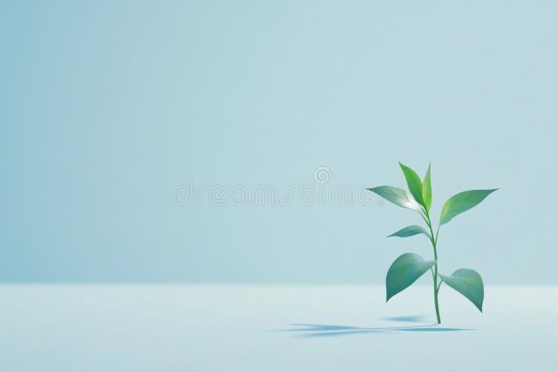Delicate Green Plant in Pastel Blue Studio Stock Illustration ...