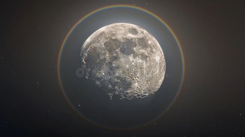 A Delicate Halo Surrounds the Moon Giving it a Mystical and Celestial ...