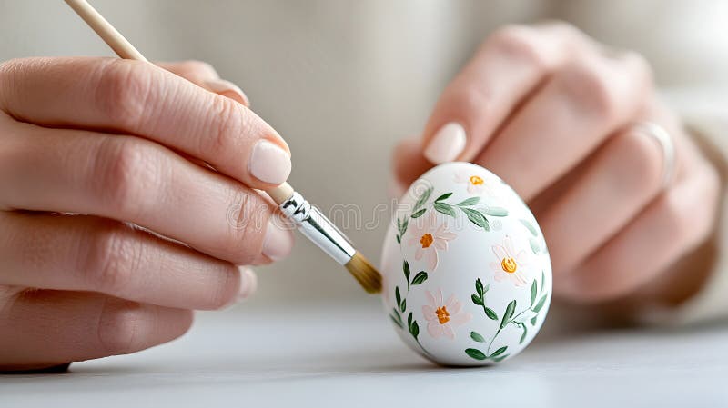 A Delicate Hand Carefully Paints Floral Patterns on an Easter Egg ...