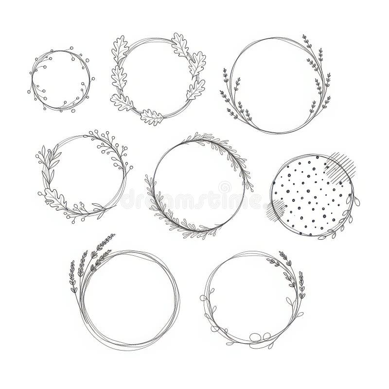 Delicate Hand Drawn Floral Wreath Frames Stock Illustrations – 702 ...