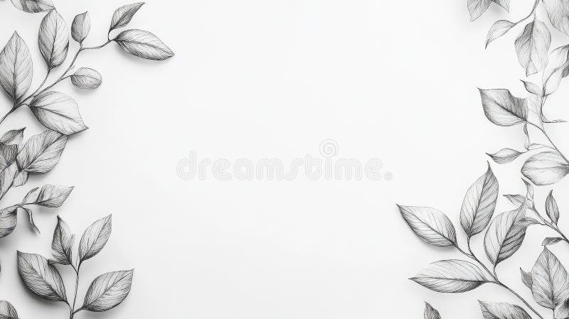 Delicate Hand-Drawn Leaf Border on White Background Creating a ...