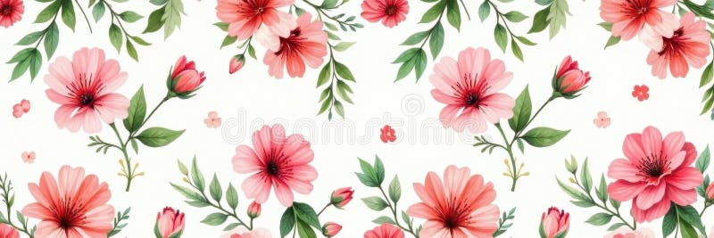 Delicate Hand Drawn Spring Blooms Leaves, Seamless Pattern , Minimalist ...