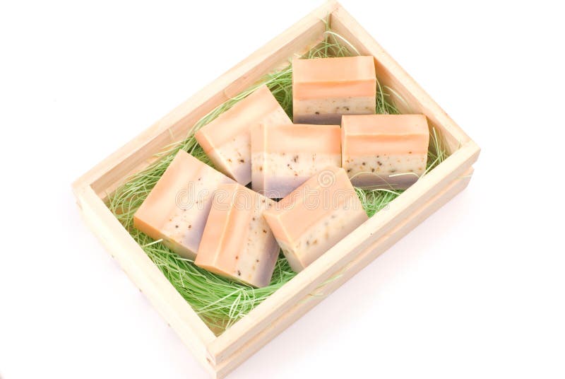 Delicate Handmade Soap and Wooden Box Stock Photo - Image of cream ...