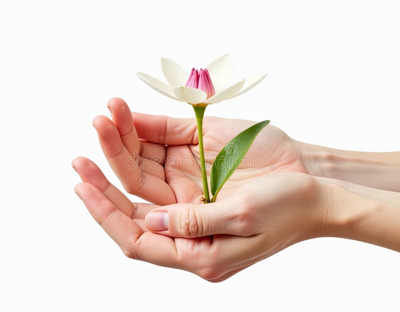 Delicate Hands Holding a Single White Flower Stock Illustration ...