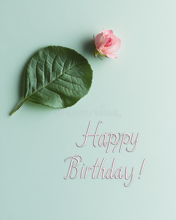 Delicate Happy Birthday Design with Mint and Pink Elements Stock ...