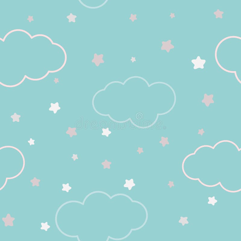 Delicate Heavenly Seamless Pattern with Clouds and Stars Vector ...