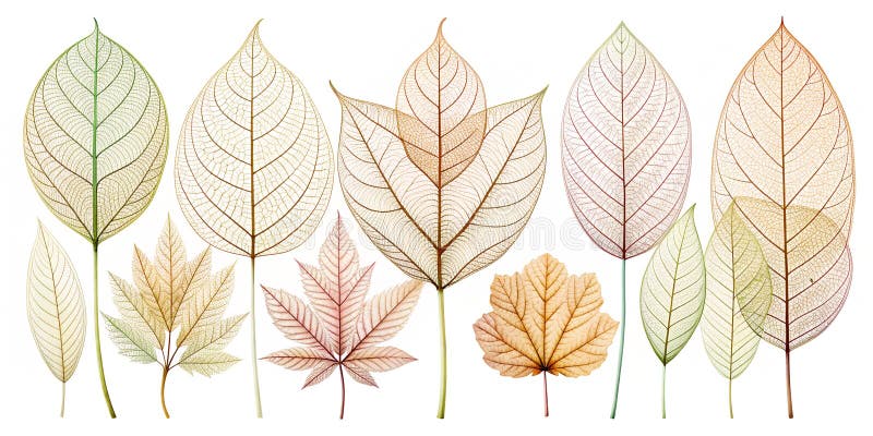 Delicate Illustrations of Various Leaf Stems Adorned with Intricate ...