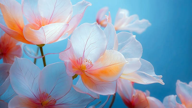 Translucent Ethereal Flowers with Glowing Petals on Soft Blue ...