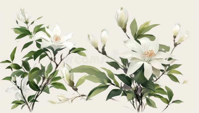 Delicate Jasmine Collection on White Background for Modern Style ...