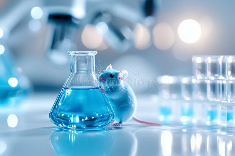 A Delicate Lab Rat Silhouette is Positioned beside a Blue Flask in a ...