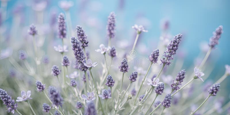 Delicate Lavender Blooms in Soft Focus Against a Light Blue Background ...