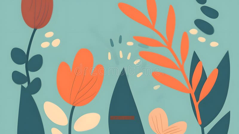 Delicate Leaf Illustration: Animated Orange and Teal Plants on Blue ...