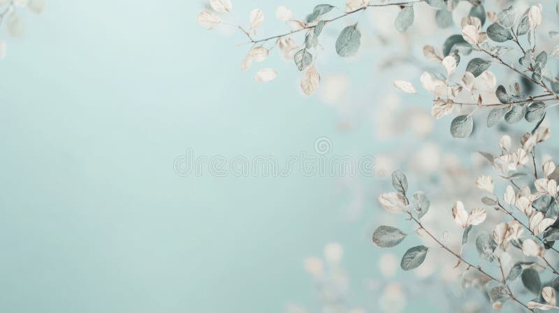 Delicate Leafy Patterns Against a Soft Aqua Blue Background in Serenity ...