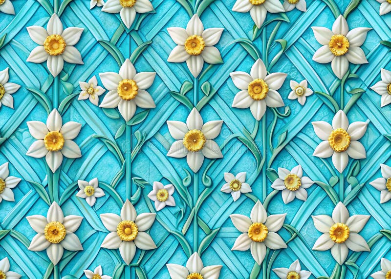 Delicate Light Blue Daffodil Architectural Pattern a Seamless Repeat ...