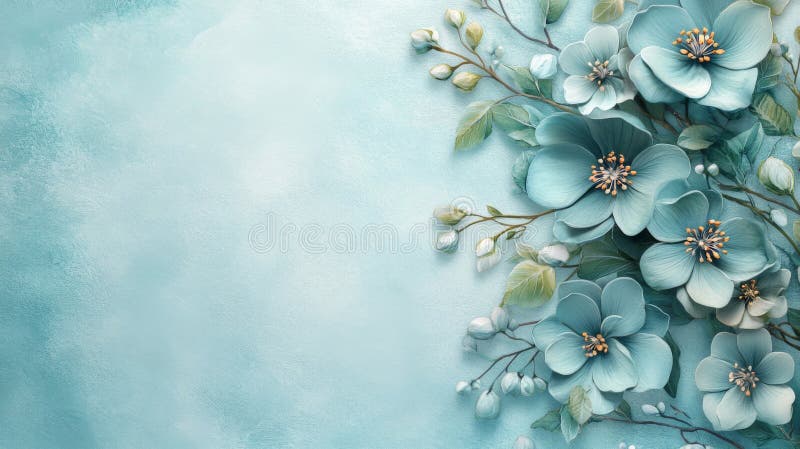 Delicate Light Blue Floral Design with Watercolor Texture and Artistic ...
