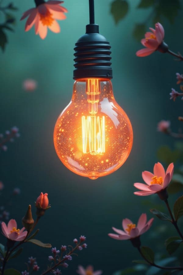 Delicate Light Bulb with Intricate Floral Patterns, Suspended in Mid ...