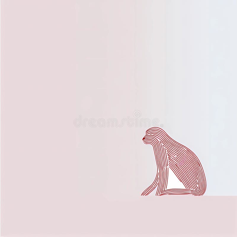Brown Monkey Line Art Sitting on Light Background - Minimalist Animal ...