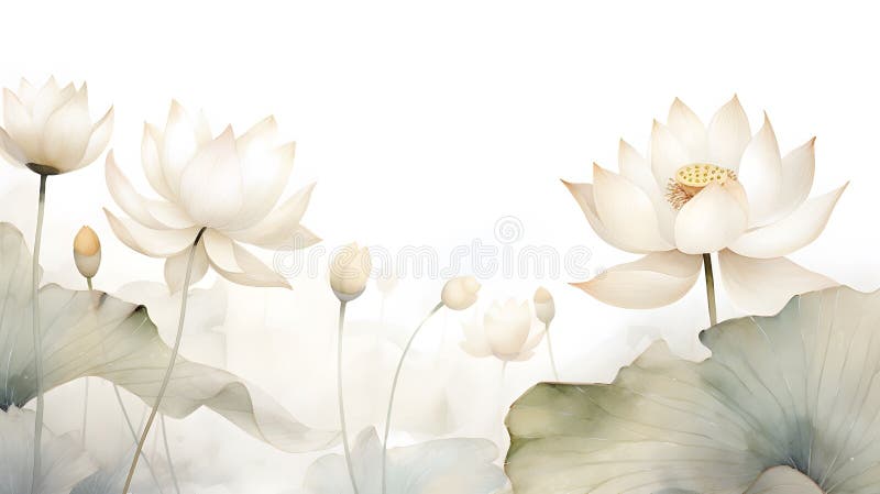 Delicate and Minimalist White Lotus Flowers with Subtle Leaves, on ...