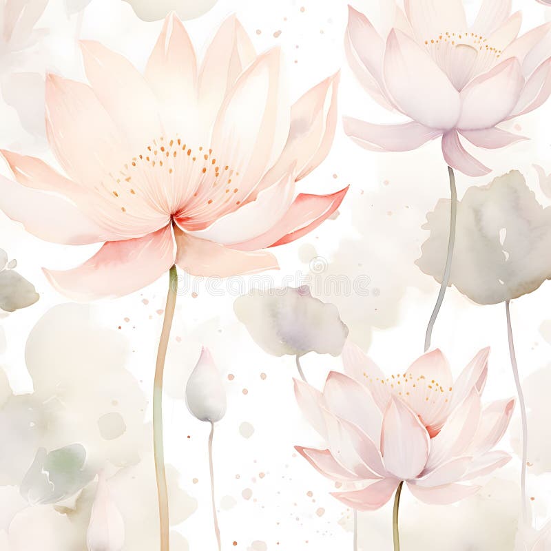 Delicate and Minimalist White Pink Lotus Flowers with Subtle Leaves, on ...
