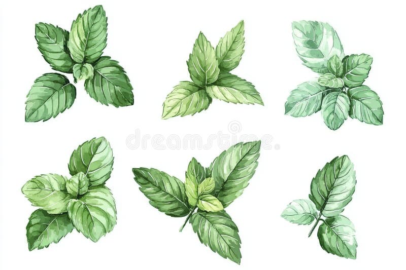 Delicate Mint Leaves are Gracefully Depicted in a Soft Watercolor Style ...